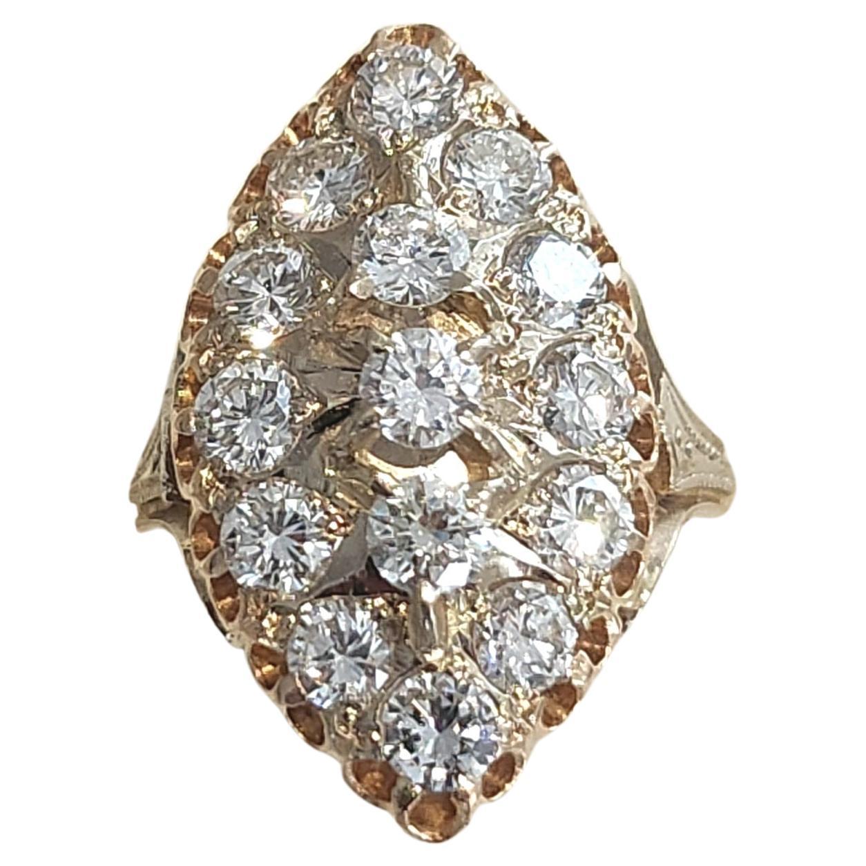 Vintage Brilliant Cut Diamond Russian Gold Ring For Sale at 1stDibs