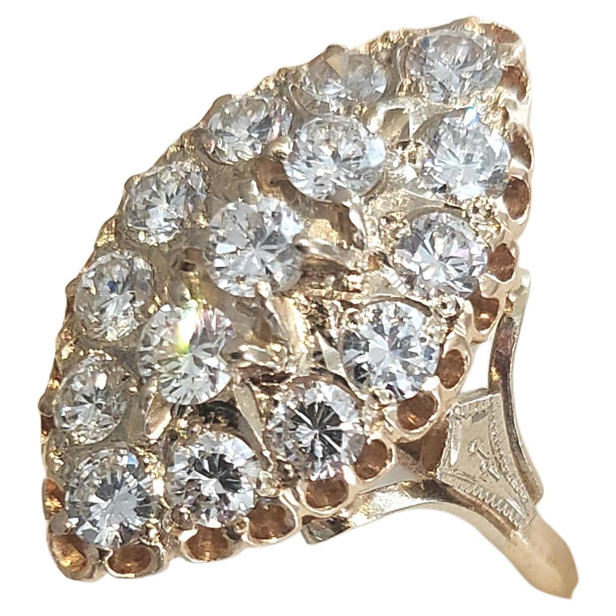 Vintage Brilliant Cut Diamond Russian Gold Ring For Sale at 1stDibs