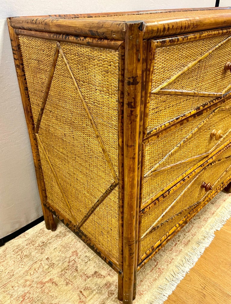 Vintage British Colonial Style Burnt Bamboo and Cane Dresser For Sale ...