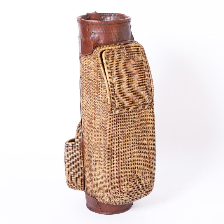 Vintage British Colonial Style Wicker Golf Bag For Sale at 1stDibs