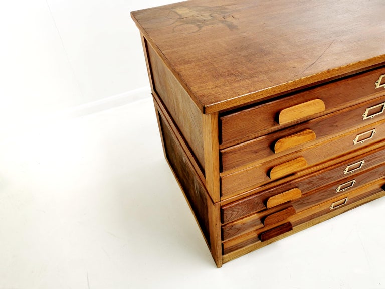Vintage British Made Oak Plan Chest of Drawers Artists Map Table For ...