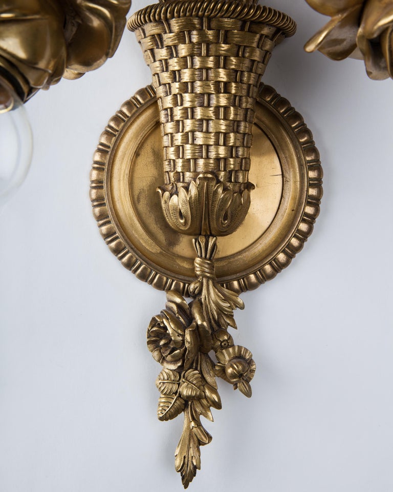 Vintage Bronze Caldwell Edwardian Detailed Rose Basket Sconces, circa ...