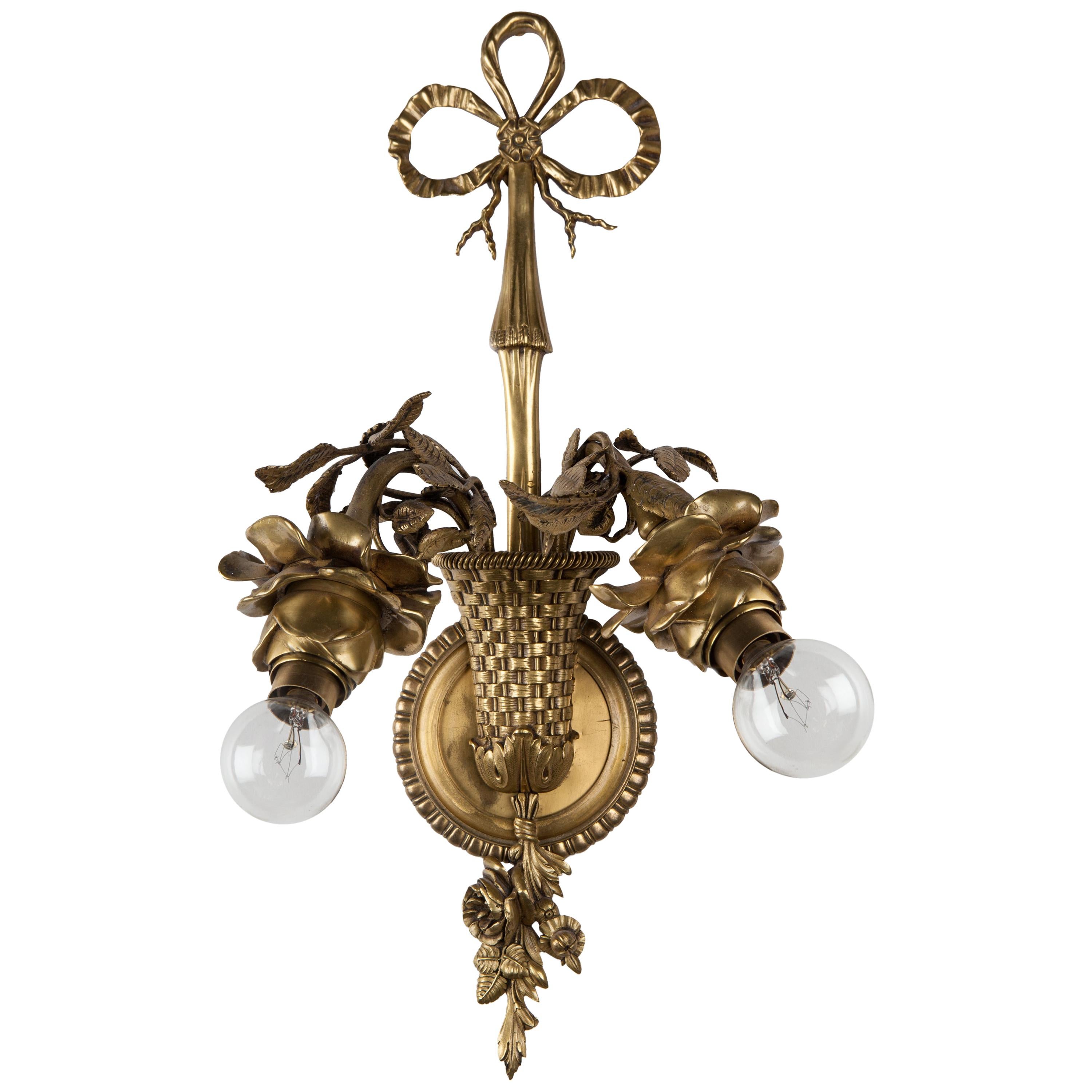 Vintage Bronze Caldwell Edwardian Detailed Rose Basket Sconces, circa ...