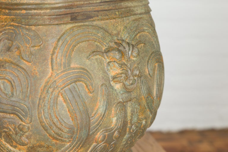 Vintage Bronze Chinese Hu Vessel Inspired Table Lamp with Mythical ...