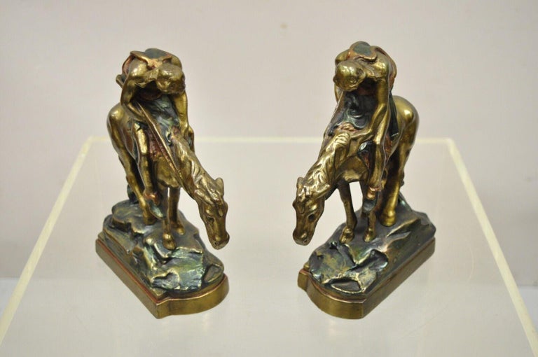 Vintage Bronze Clad End of Trail Indian on Horse Figure Bookends, a ...