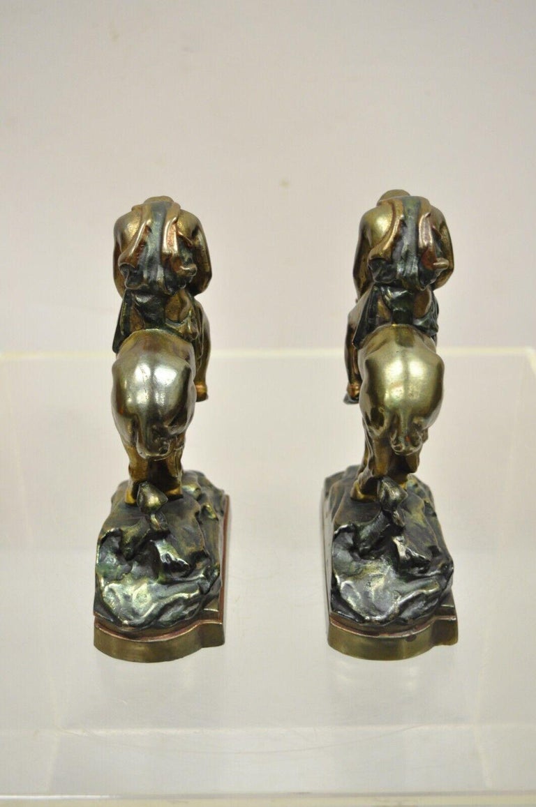 Vintage Bronze Clad End of Trail Indian on Horse Figure Bookends, a ...