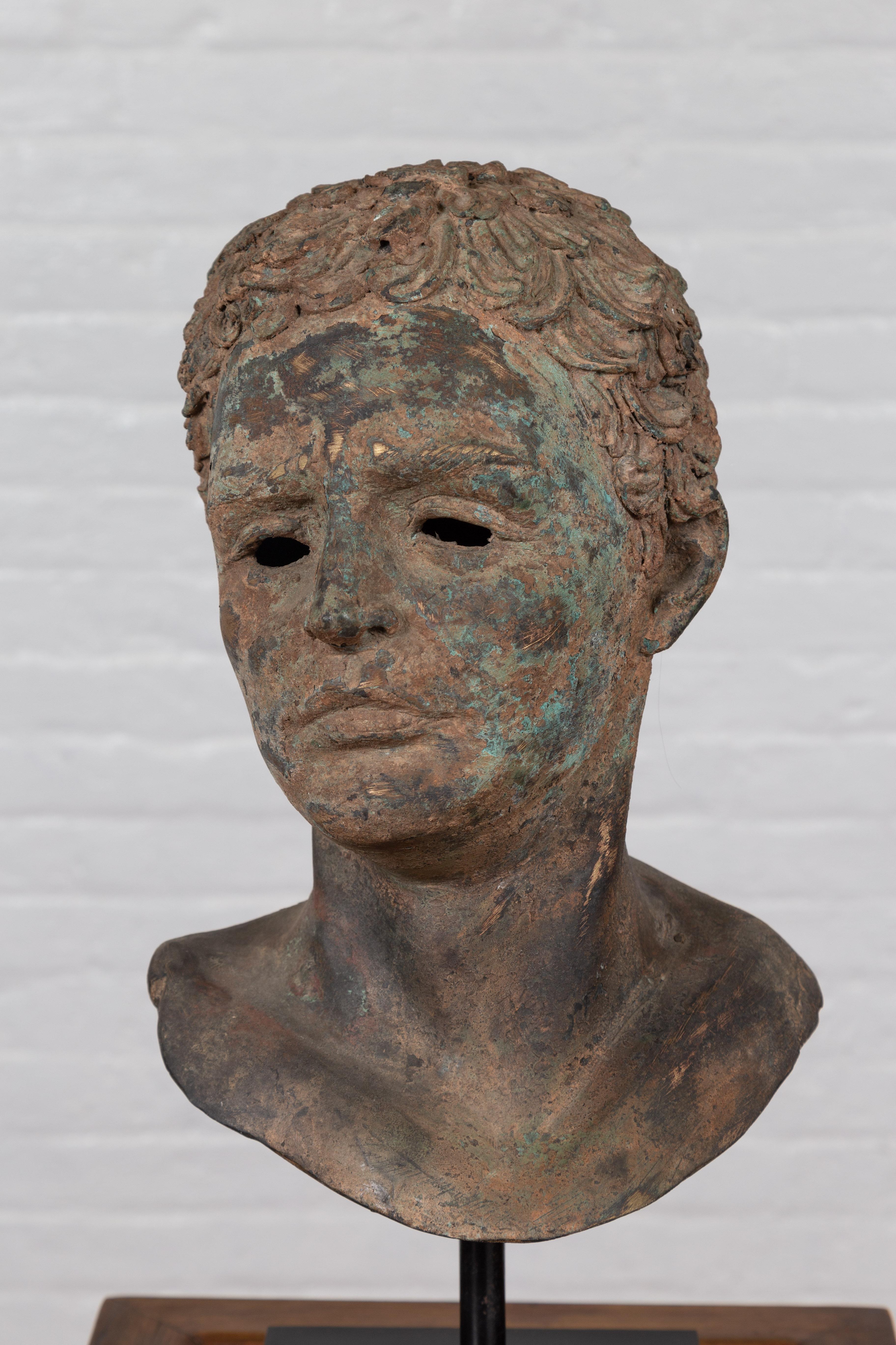 Vintage Bronze Classical Bust of a Greco Roman Philosopher Mounted on ...