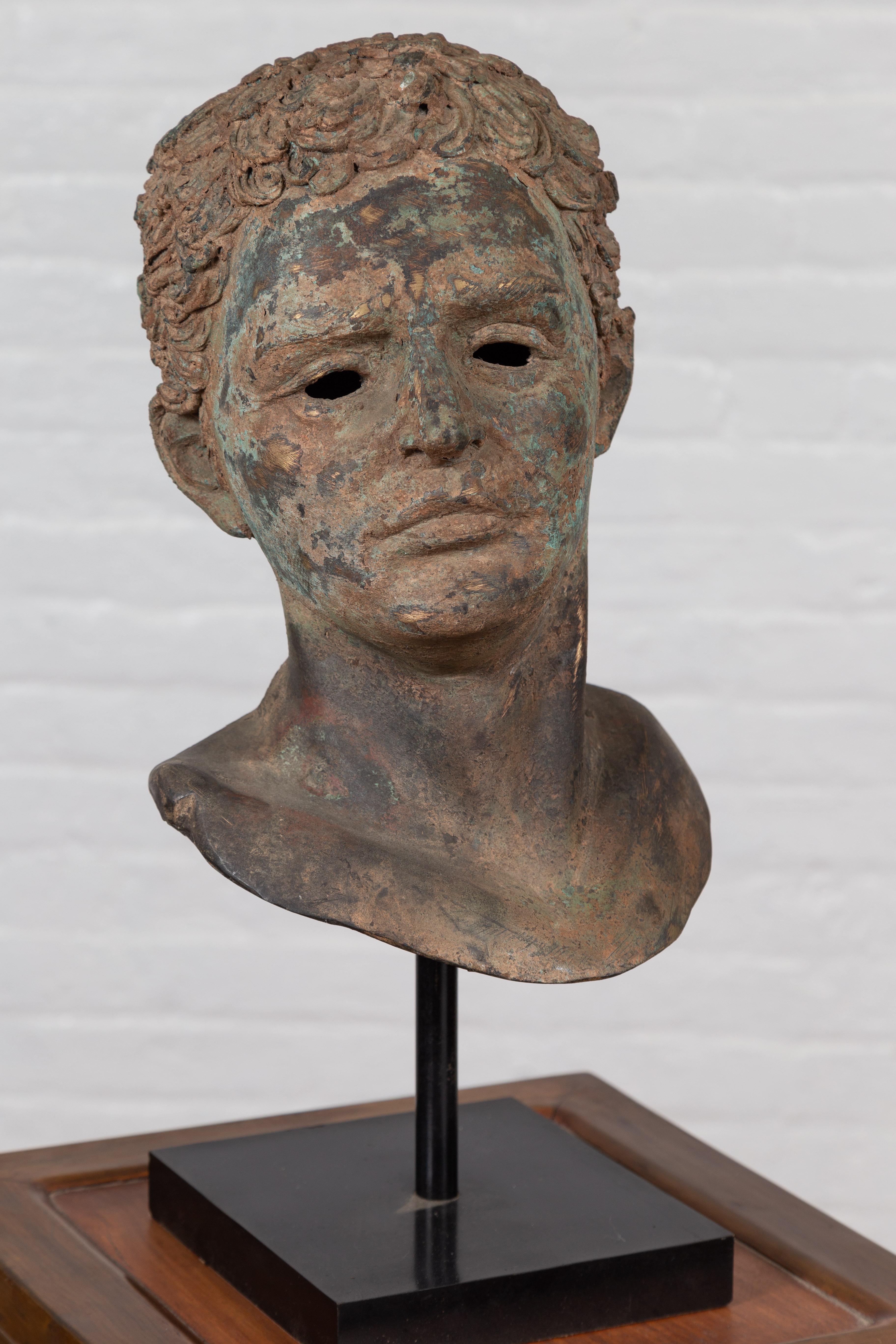 Vintage Bronze Classical Bust of a Greco Roman Philosopher Mounted on ...