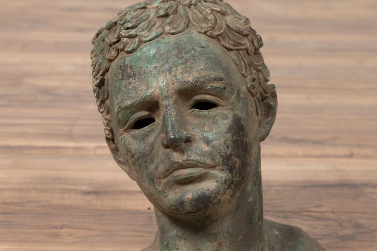 Vintage Bronze Classical Bust of a Roman Philosopher with Verdigris ...