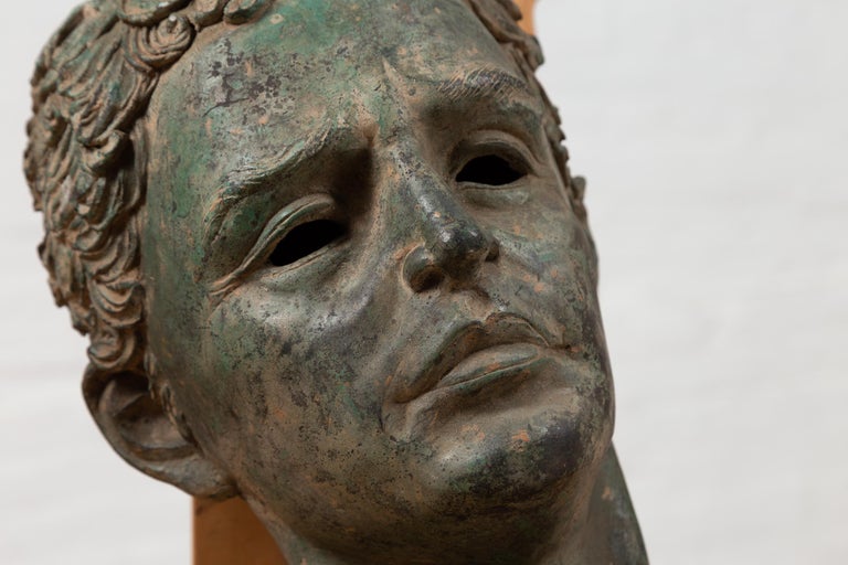 Vintage Bronze Classical Bust of a Roman Philosopher with Verdigris ...