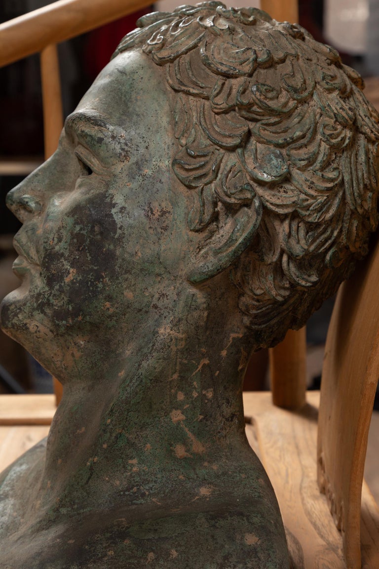 Vintage Bronze Classical Bust Of A Roman Philosopher With Verdigris