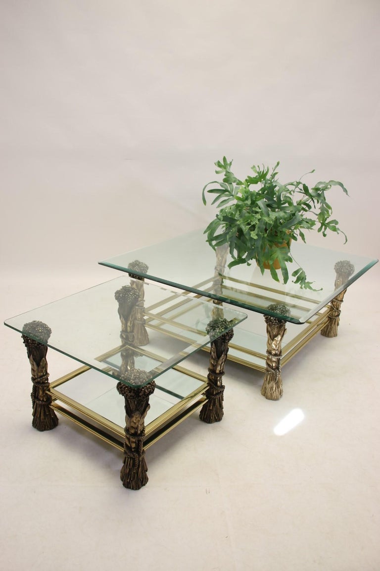 Vintage Bronze Coffee and Side Table Set with Grain Motif For Sale at ...