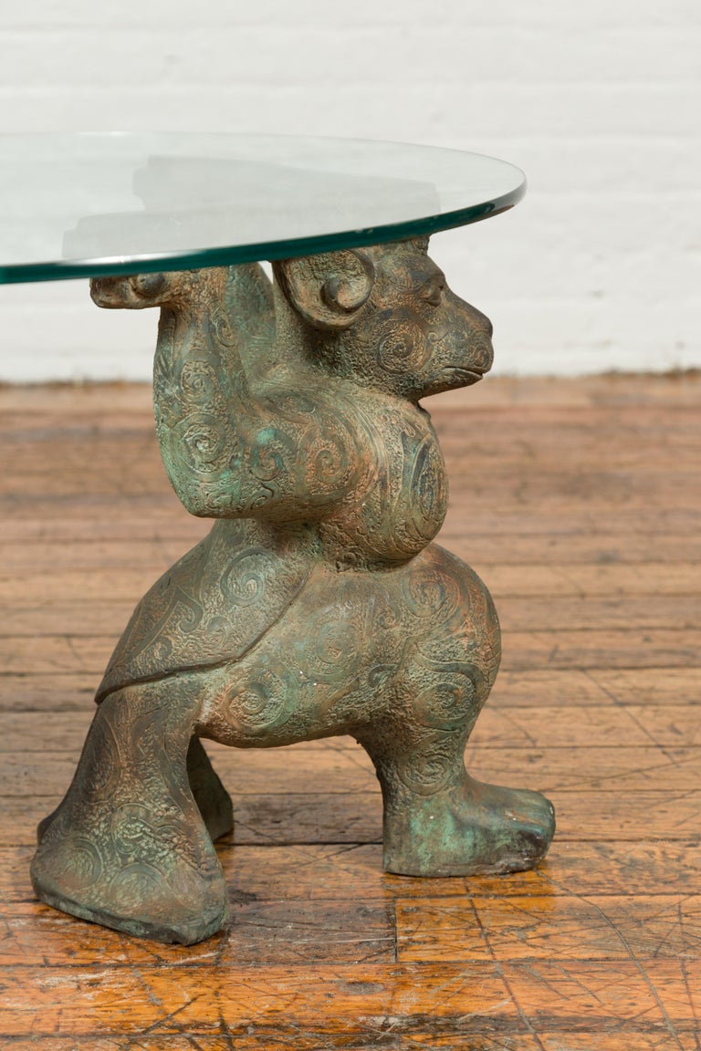 Vintage Bronze Double Monkey Coffee Table Base with Verde Patina For Sale at 1stDibs