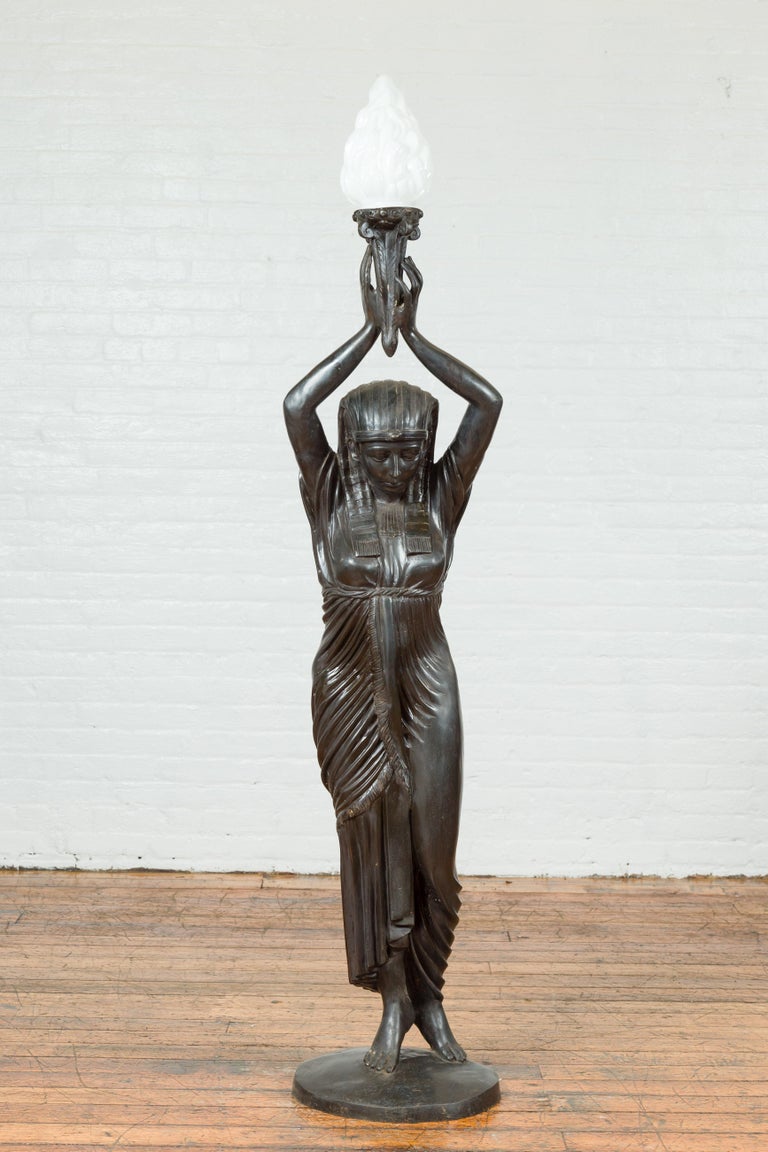 Vintage Bronze Egyptian Female Pharaoh Statue with Nemes and Glass ...