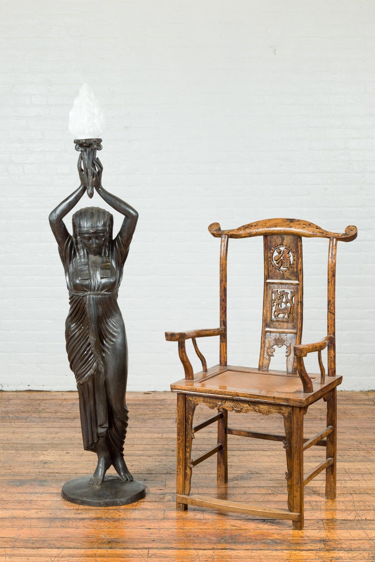 Vintage Bronze Egyptian Female Pharaoh Statue with Nemes and Glass ...