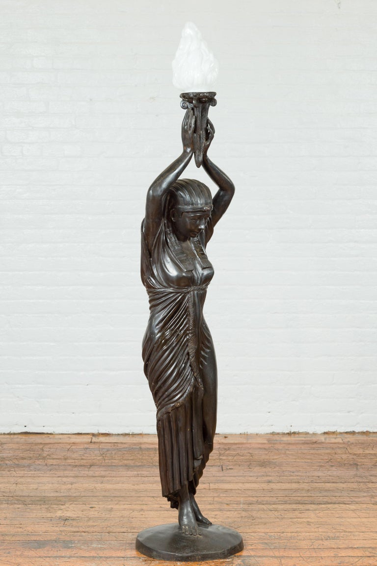 Vintage Bronze Egyptian Female Pharaoh Statue with Nemes and Glass ...