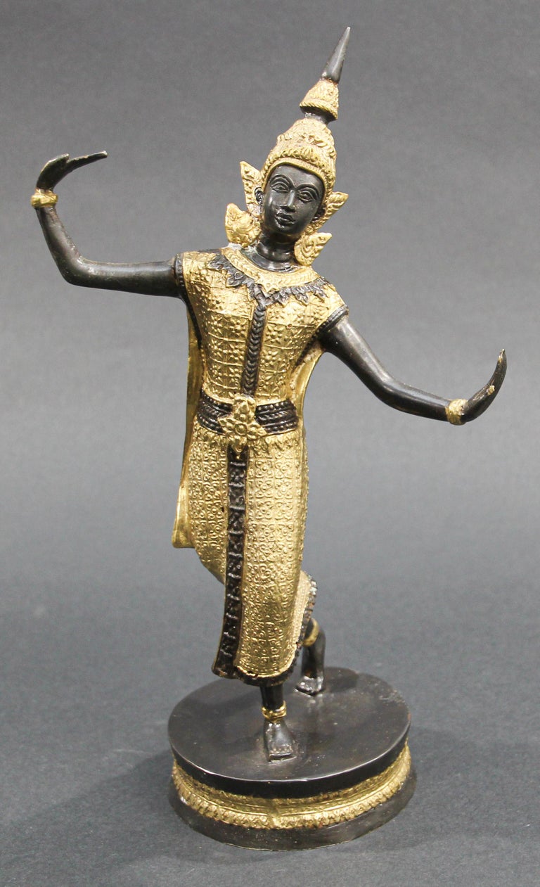 Vintage Bronze Gilt Thai Teppanom Temple Guard Dancing Statue Sculpture ...