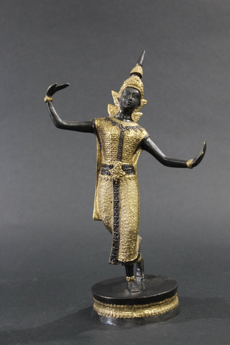 Vintage Bronze Gilt Thai Teppanom Temple Guard Dancing Statue Sculpture ...