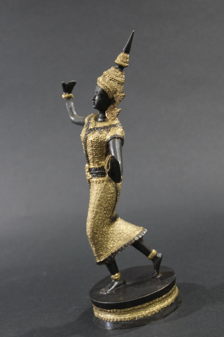 Vintage Bronze Gilt Thai Teppanom Temple Guard Dancing Statue Sculpture ...