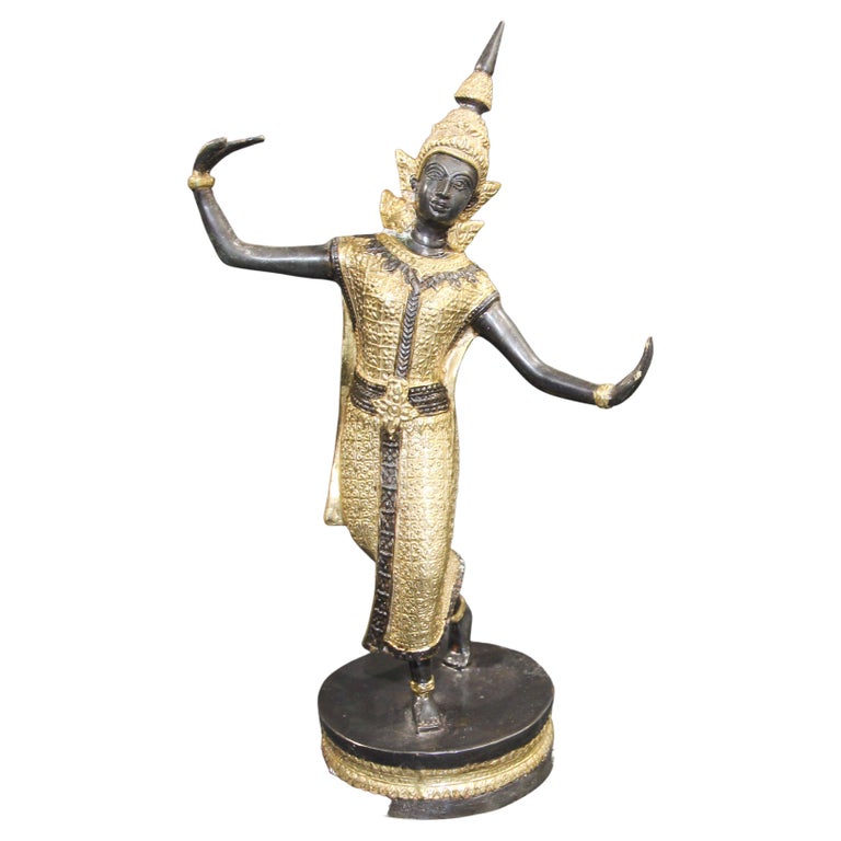 Vintage Bronze Gilt Thai Teppanom Temple Guard Dancing Statue Sculpture ...