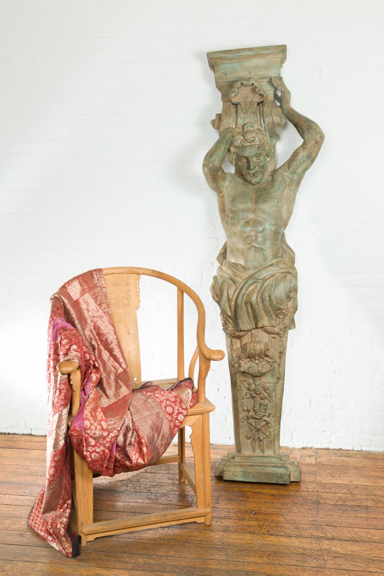 Vintage Bronze Greco-Roman Style Telamon Term Fountain with Verdigris ...