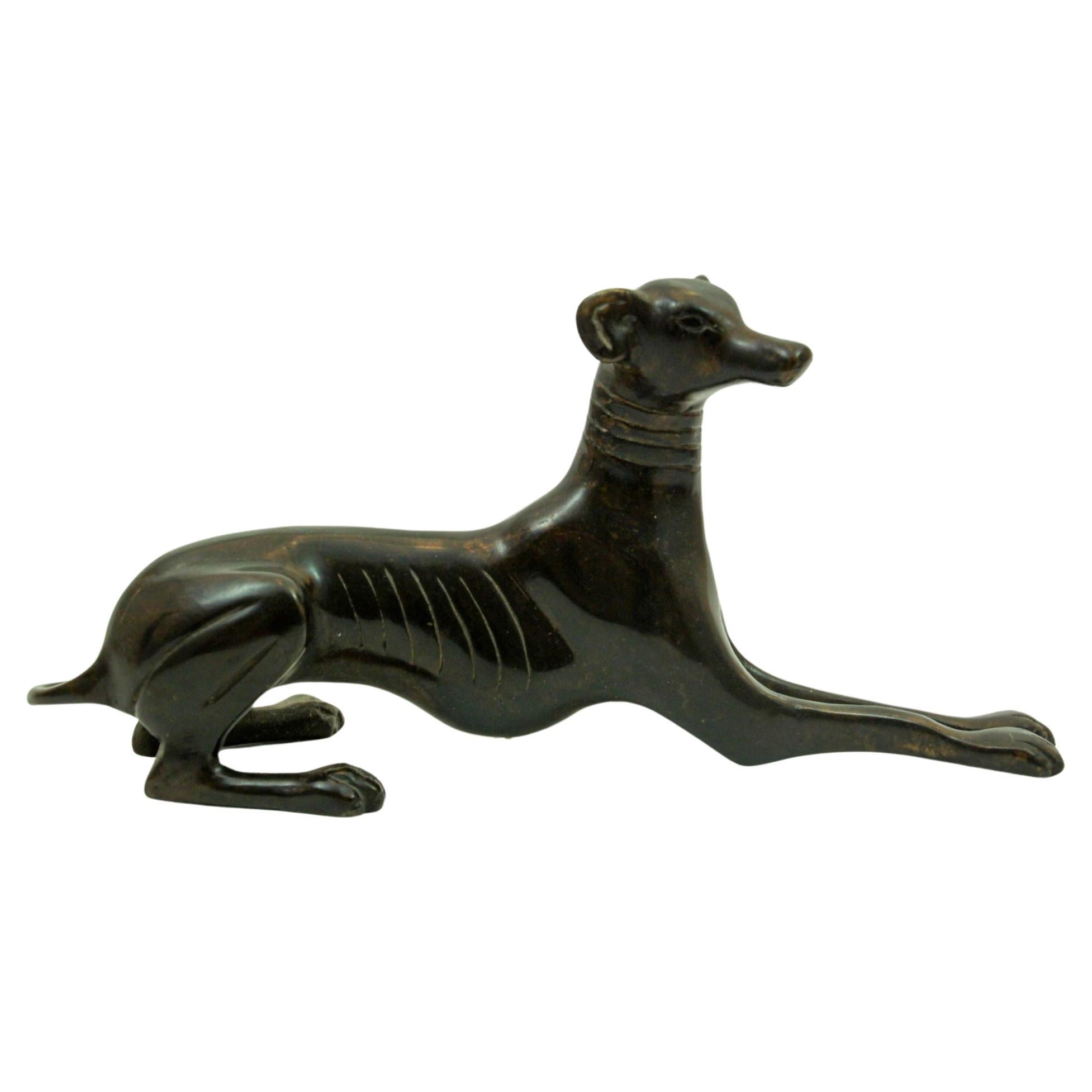 Vintage Bronze Metal Sculpture of a Greyhound Whippet Dog Figurine Art ...