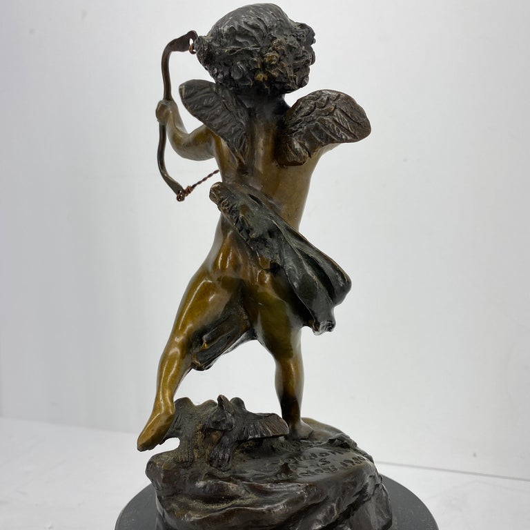 Vintage Bronze Sculpture of Cupid on Black Marble Base after Houdon For ...