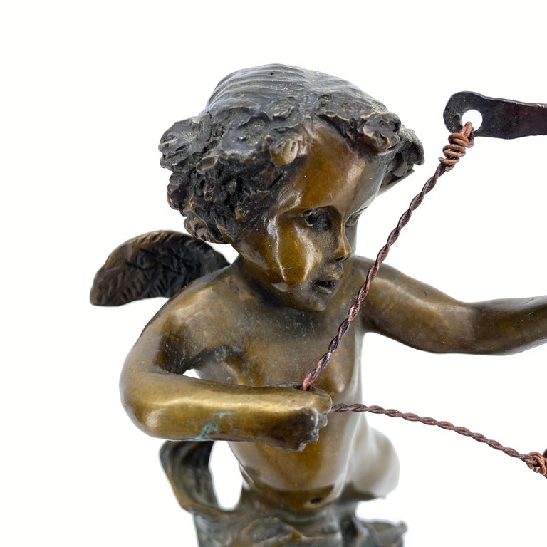 Vintage Bronze Sculpture of Cupid on Black Marble Base after Houdon For ...