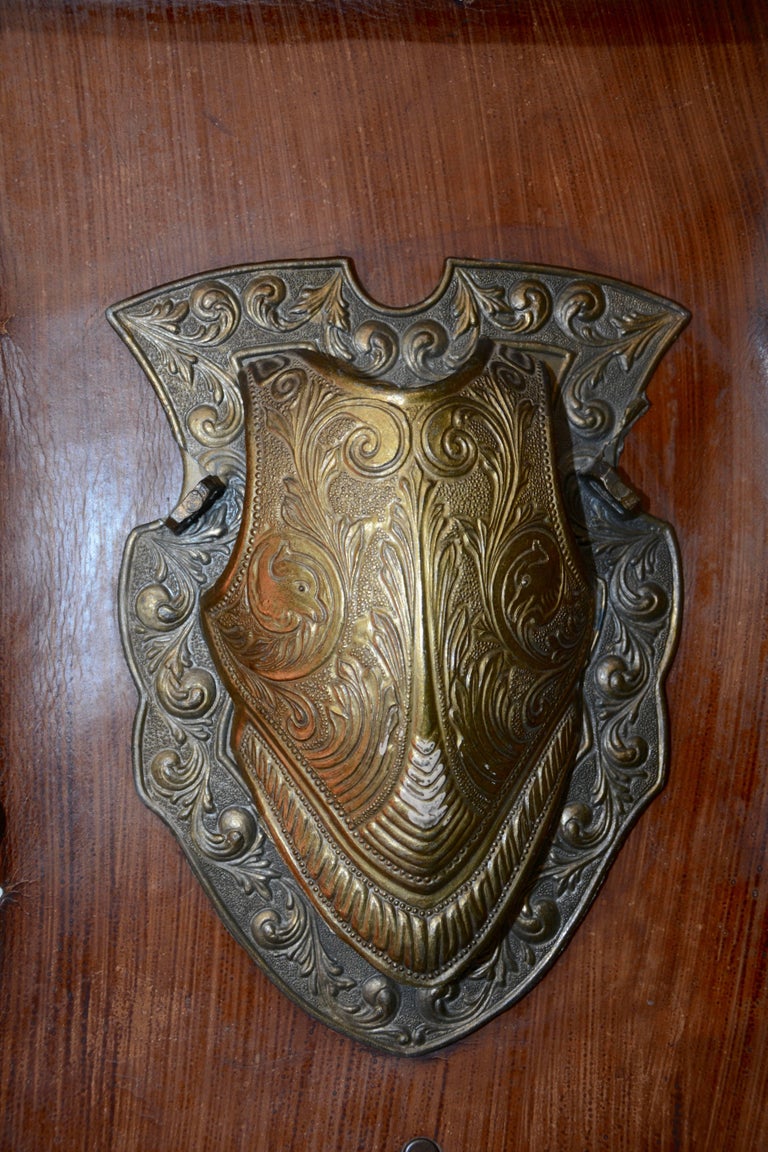 Bronze Shield on Rustic Leather Scroll Wall Hanging For Sale at 1stDibs ...