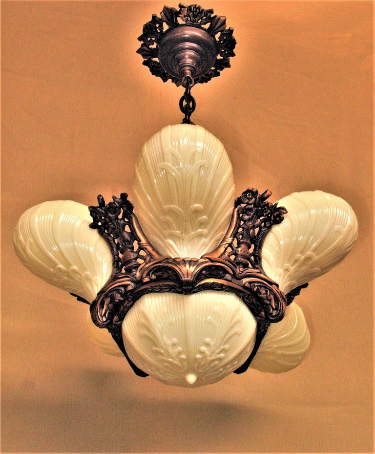 Vintage Bronze with Custard Slip Shades, Deco Rococo Masterpiece ...