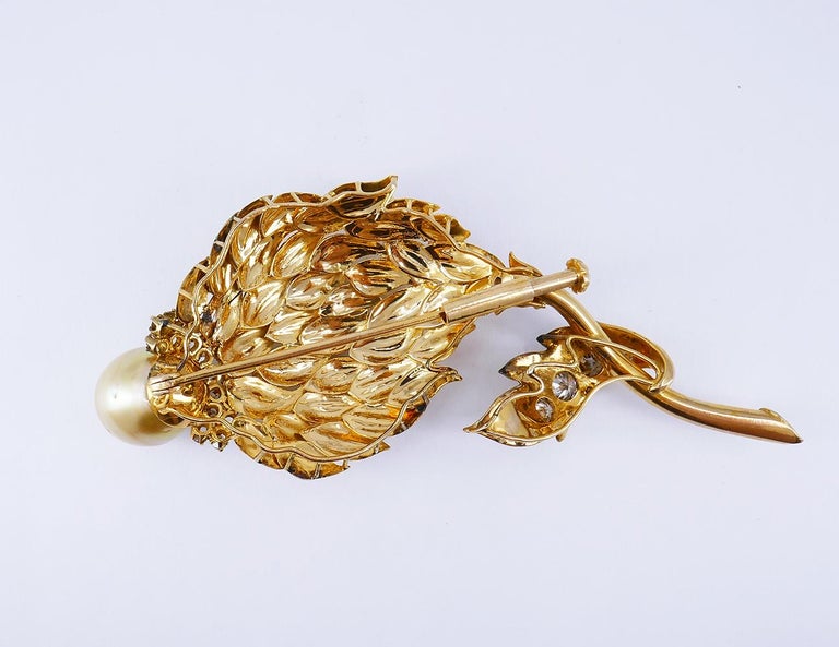 Vintage Brooch Pin 14k Gold Pearl Diamond Estate Jewelry For Sale at ...