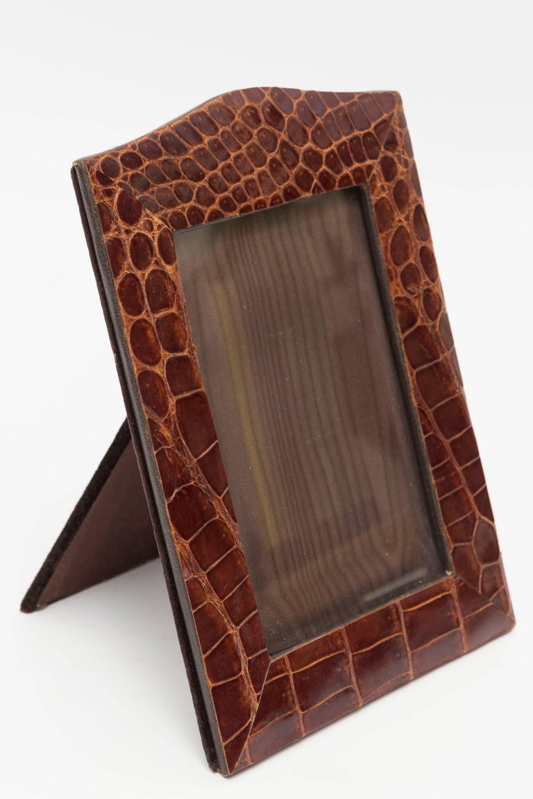 Vintage Brown Alligator Skin Picture Frame with Arch Top at 1stDibs