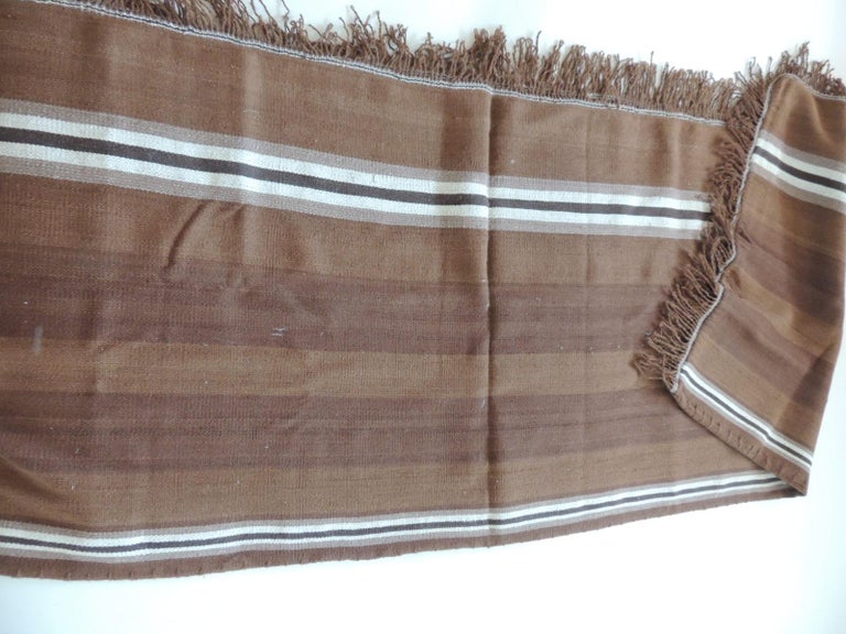 Vintage Brown and Tan Stripe Woven Throw with Fringes For Sale at 1stDibs