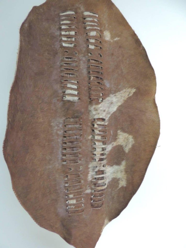 Vintage Brown and White African Large Artisanal Cowhide Warrior Shield ...