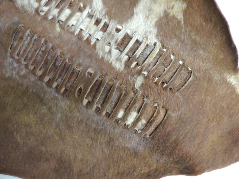 Vintage Brown and White African Large Artisanal Cowhide Warrior Shield ...