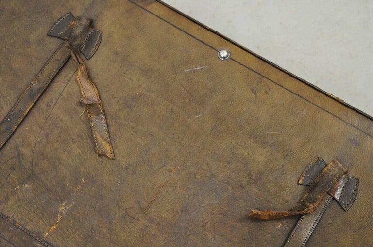 Vintage Brown Distressed Leather Luggage Suitcase by Golden Leaf For ...