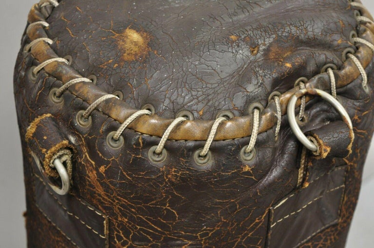 Vintage Brown Distressed Leather Stitched Gym Punching Boxing Heavy Bag ...