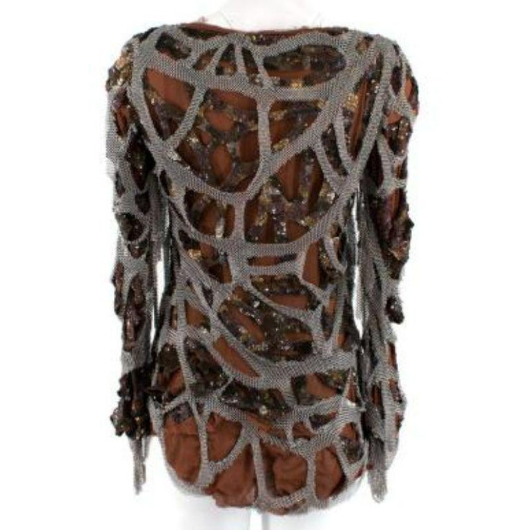 Vintage Brown Distressed Sequin Embellished Mesh Overlay Dress For Sale ...
