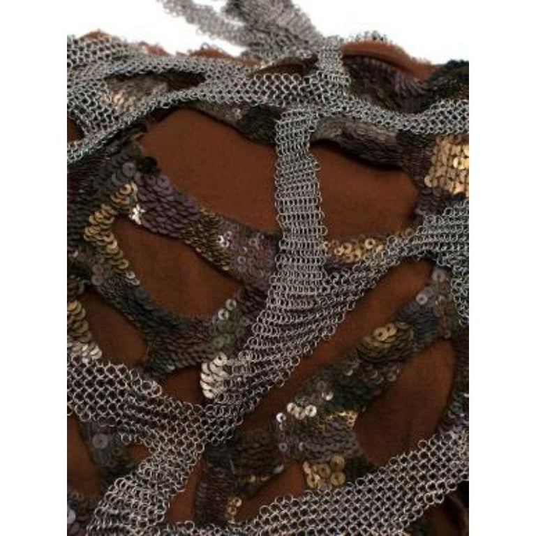 Vintage Brown Distressed Sequin Embellished Mesh Overlay Dress For Sale ...