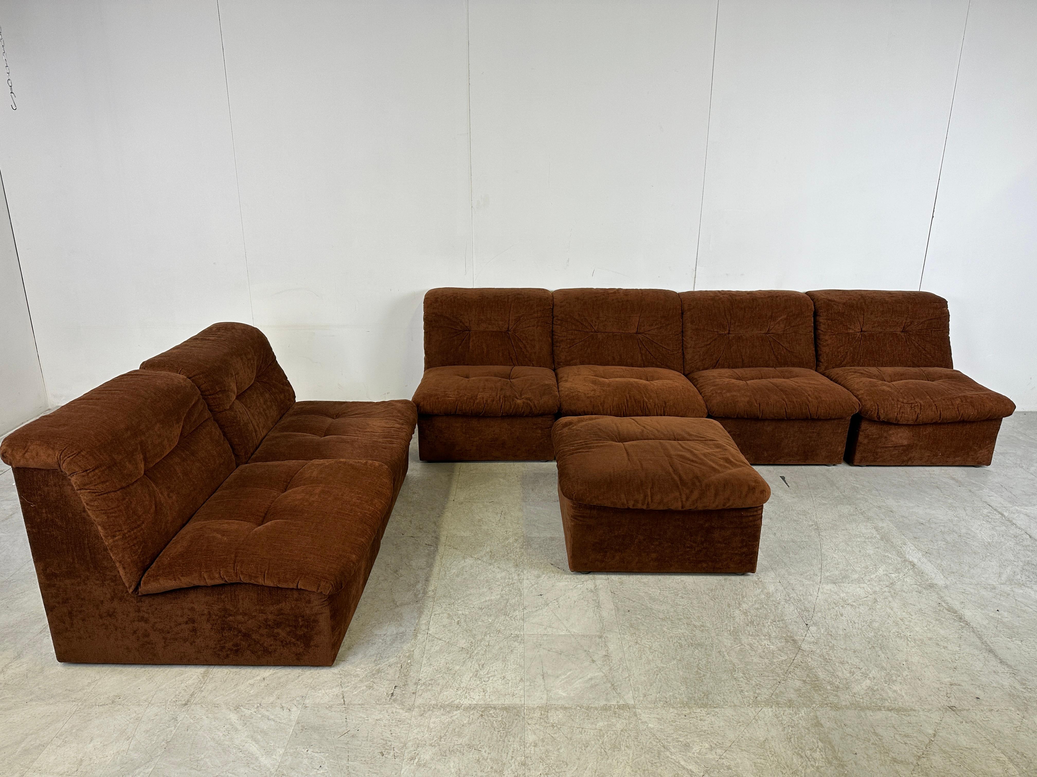 Vintage brown fabric modular sofa, 1970s at 1stDibs | 1970s modular sofa, 70s couch