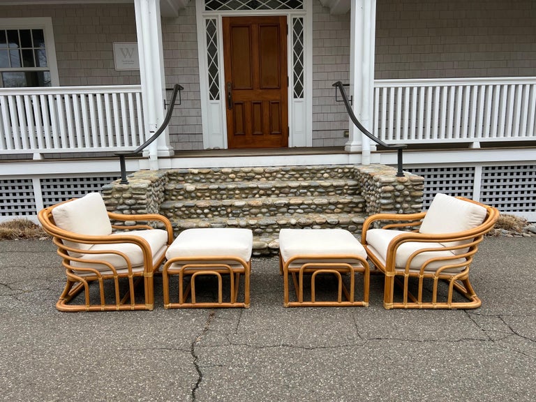 Vintage Brown Jordan Rattan Chairs and Ottomans For Sale at 1stDibs