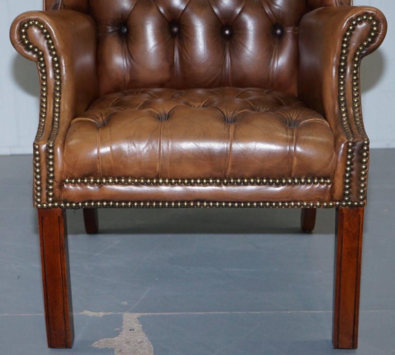 Vintage Brown Leather Button Base and Back Chesterfield Wingback ...