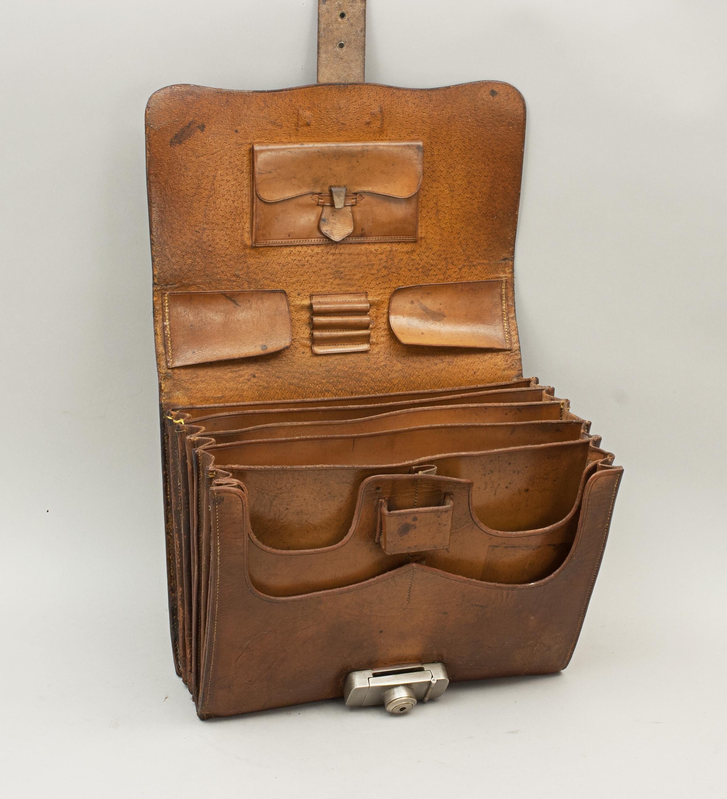Vintage Brown Leather Expandable Briefcase, Document Case at 1stDibs ...