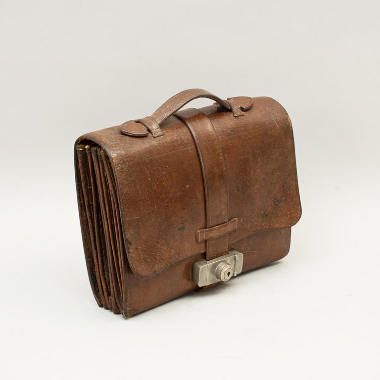 Vintage Brown Leather Expandable Briefcase, Document Case at 1stDibs ...