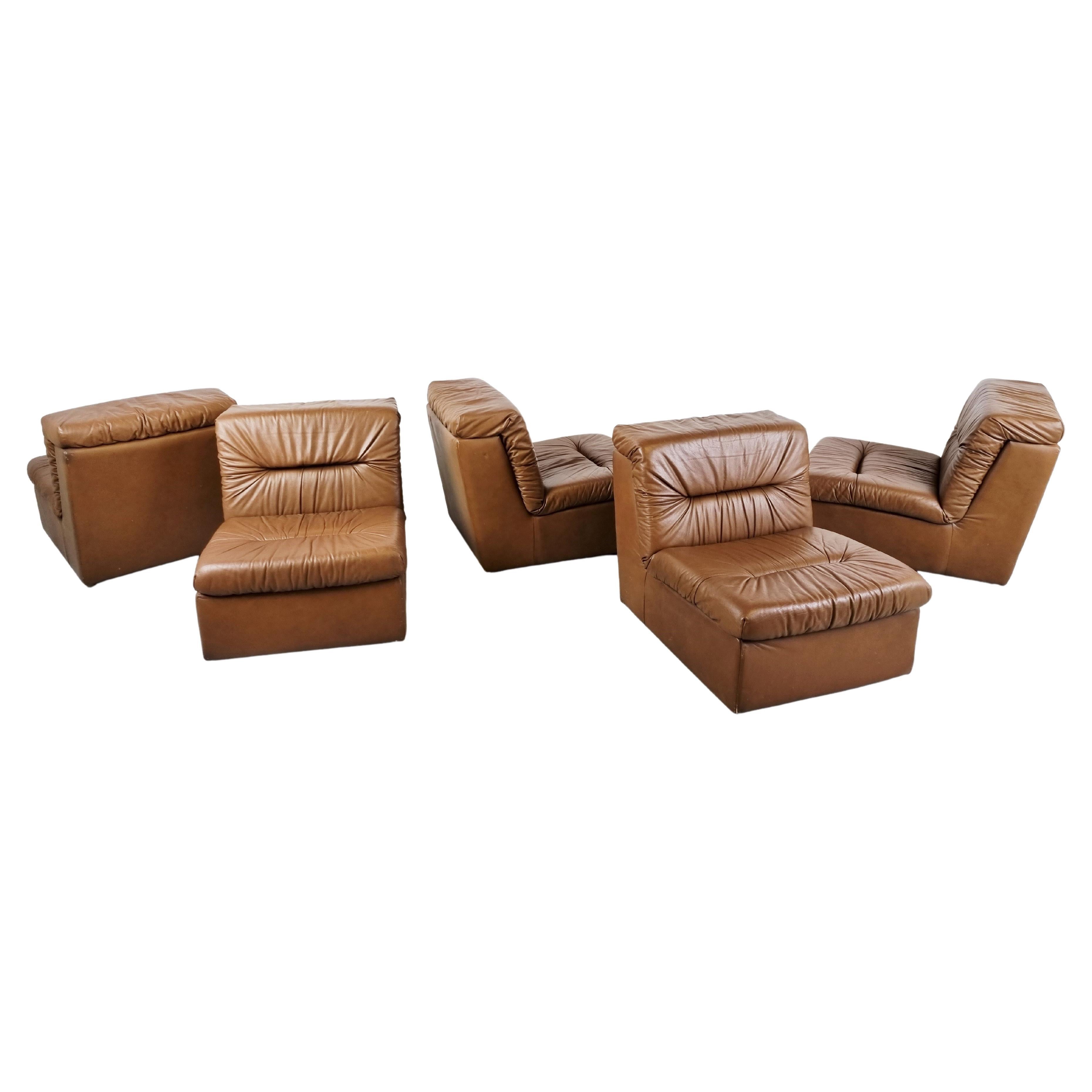 Vintage Brown Leather Modular Sofa, 1970s at 1stDibs