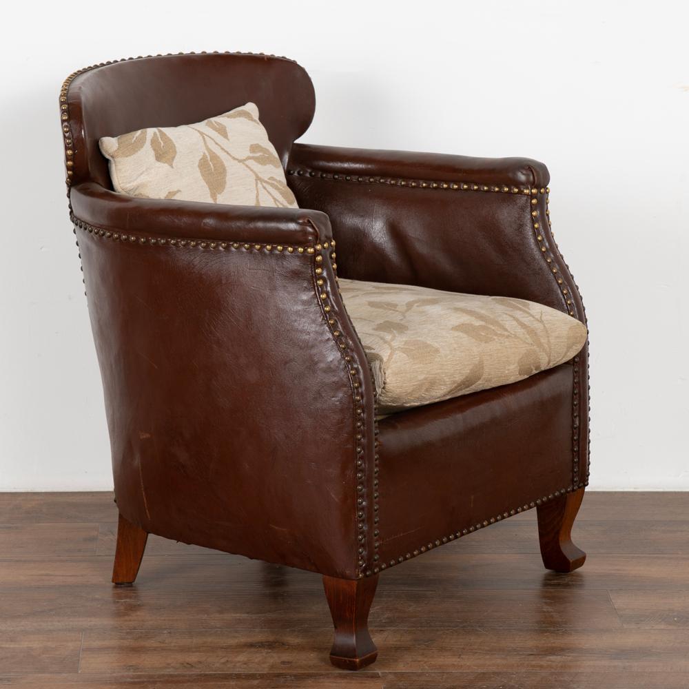 Vintage Brown Leather Small Armchair, Denmark, circa 1920-40 For Sale ...