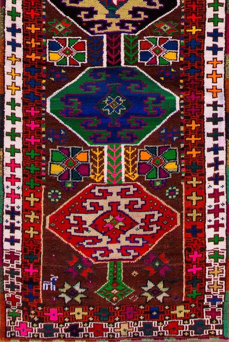 Vintage Brown Tribal Turkish Runner Rug For Sale at 1stDibs
