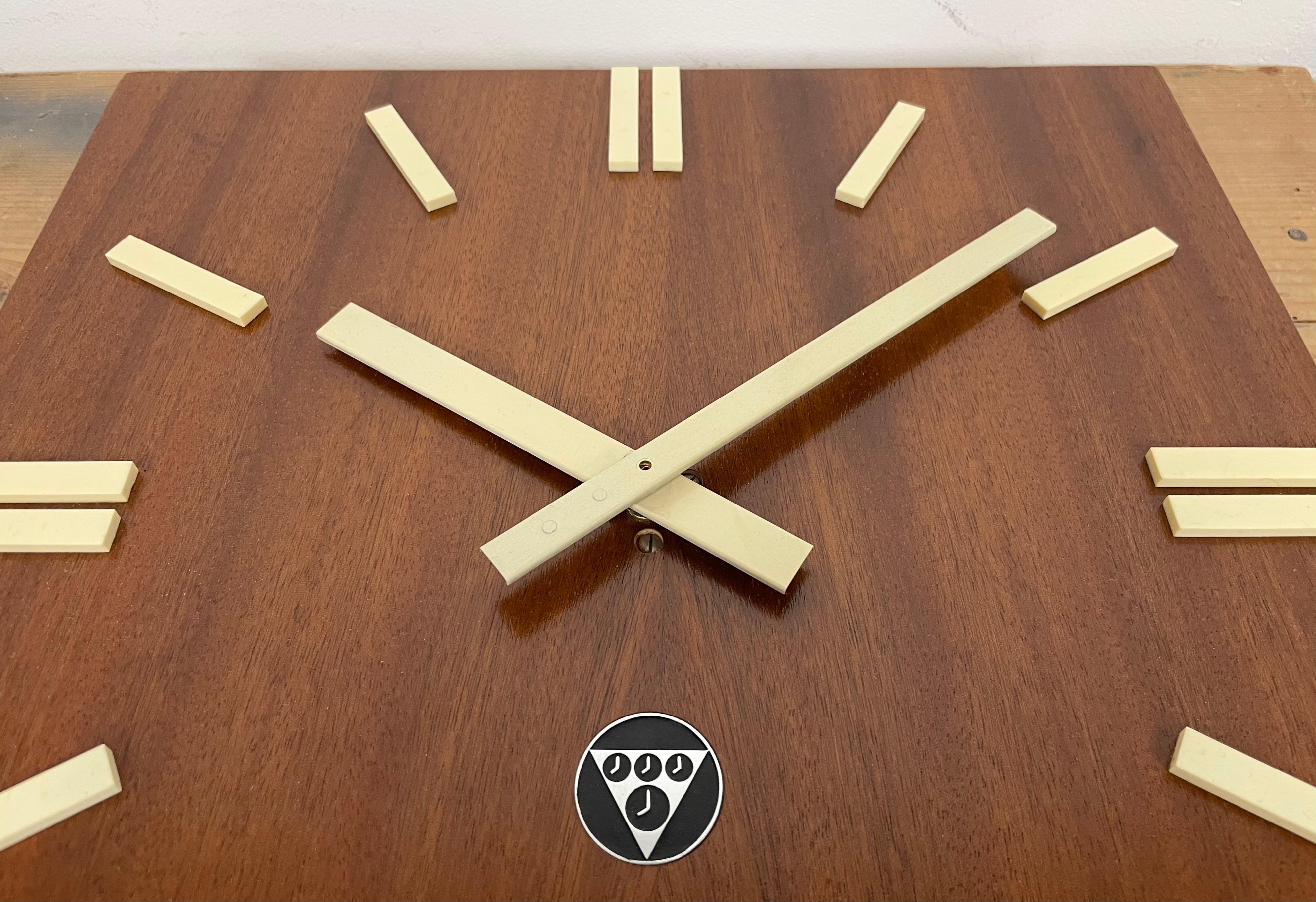 Vintage Brown Wooden Wall Clock from Pragotron, 1980s For Sale at 1stDibs