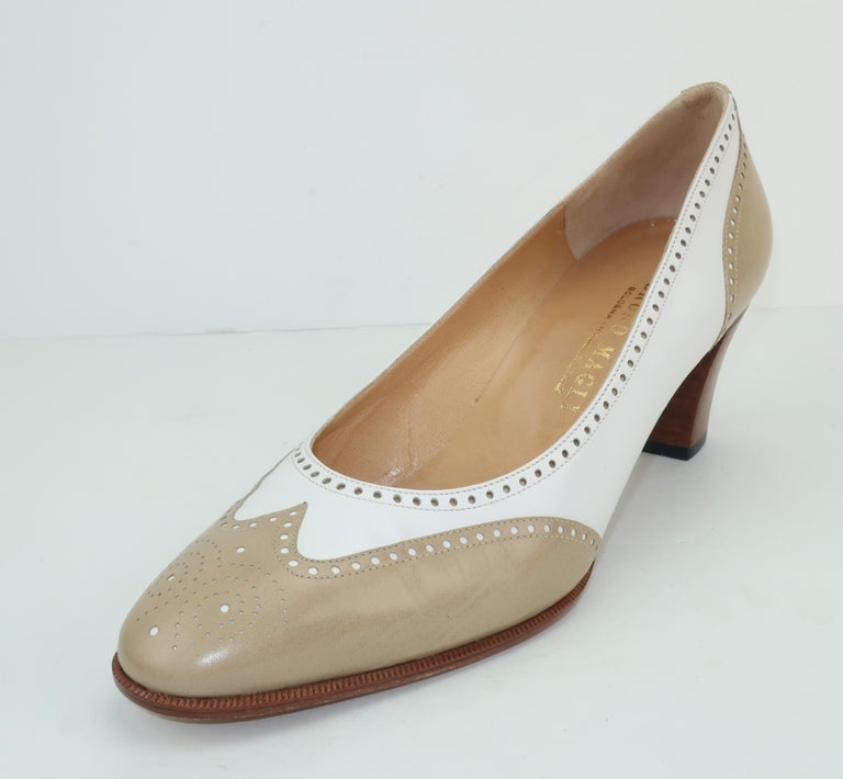 Vintage Bruno Magli Spectator Wingtip Style Pumps at 1stDibs
