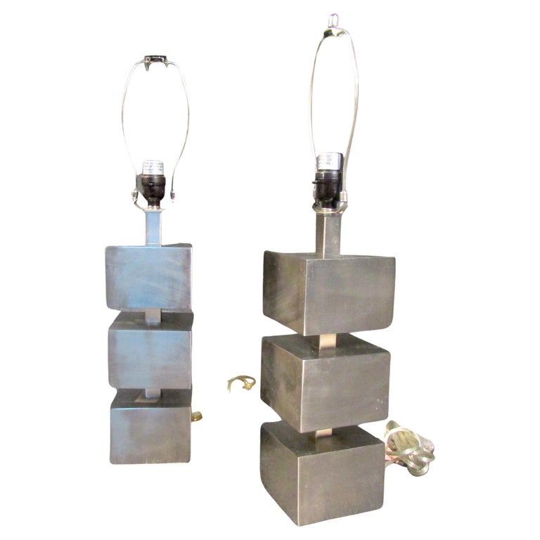 Vintage Brushed Metal Block Lamps For Sale at 1stDibs